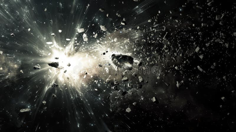 Abstract Digital Explosion with Debris and Particle on a Dark ...