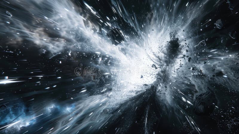 Abstract Digital Explosion with Debris and Particle on a Dark ...