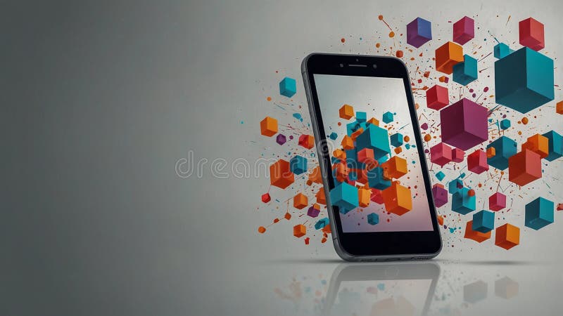 Abstract Digital Explosion from a Smartphone Screen Stock Illustration ...