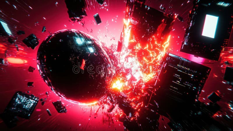 Abstract Digital Explosion with Vibrant Colors and Fragmented Shapes ...