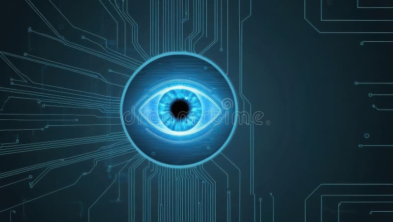 Abstract Digital Eye with Circuit Background and Glowing Protective ...