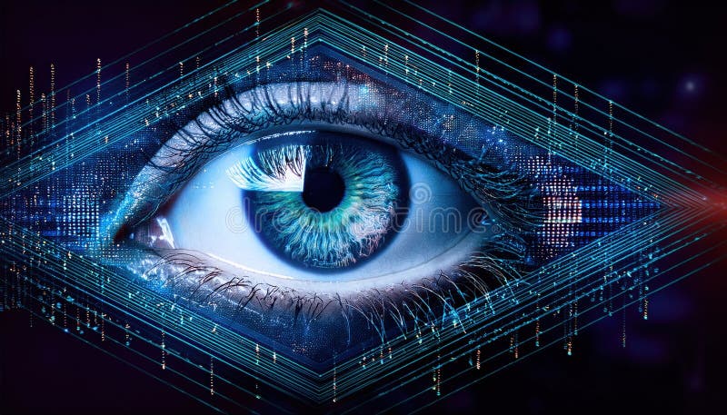 Abstract Digital Eye Formed from Floating Data Particles Scanning for ...