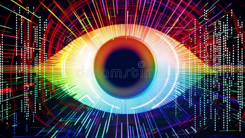 Abstract Digital Eye with Rainbow Lines and Dots Stock Video - Video of ...