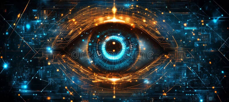 Abstract Digital Eye, Vision Symbol on Tech Background with Lines, Dots ...
