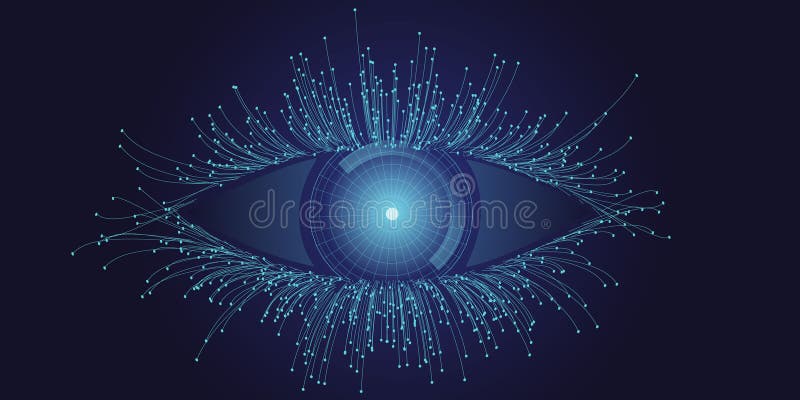 Abstract Digital Eye with Wireframe Ball, Lines and Dots. Techno ...