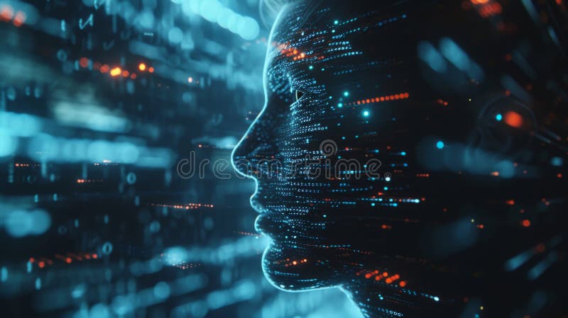 Abstract Digital Face Composed of Floating Data Particles Stock Image ...