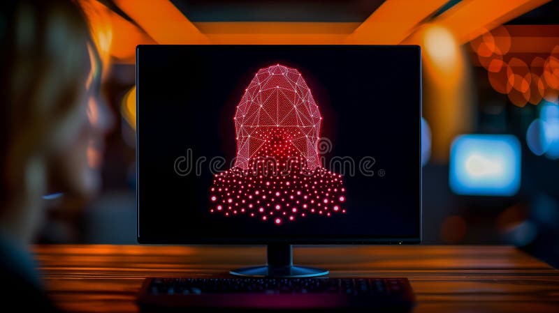 Abstract Digital Face on Computer Screen Stock Illustration ...
