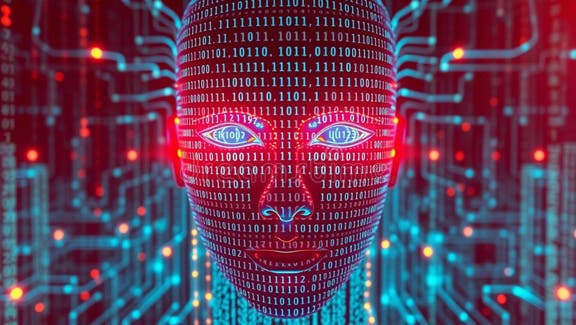 Abstract Digital Face Made of Binary Code and Data Backgroumd Image ...