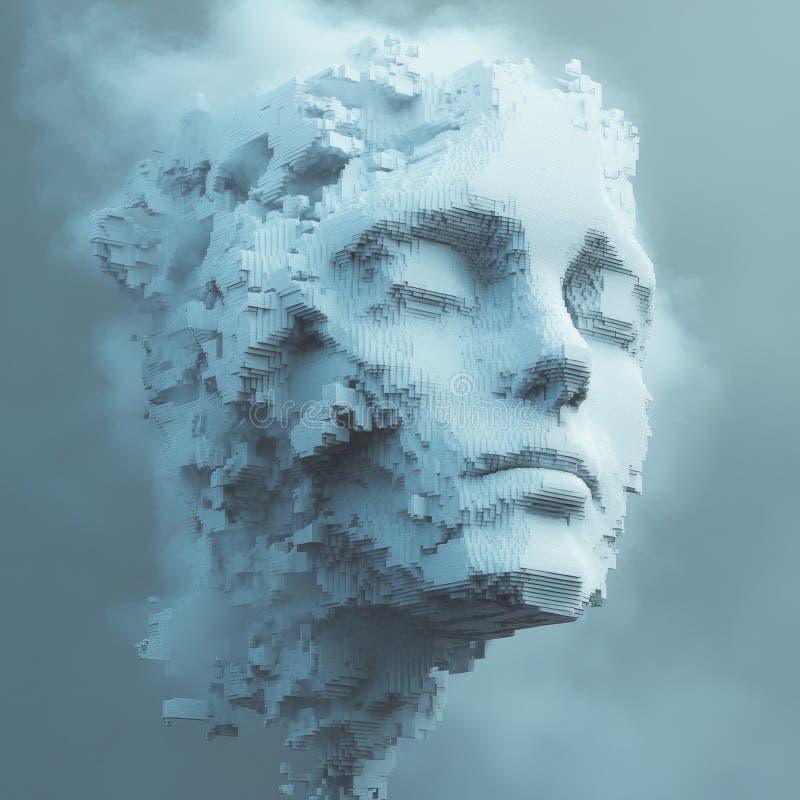 Abstract Digital Face Sculpture Blending into Clouds. Stock Photo ...