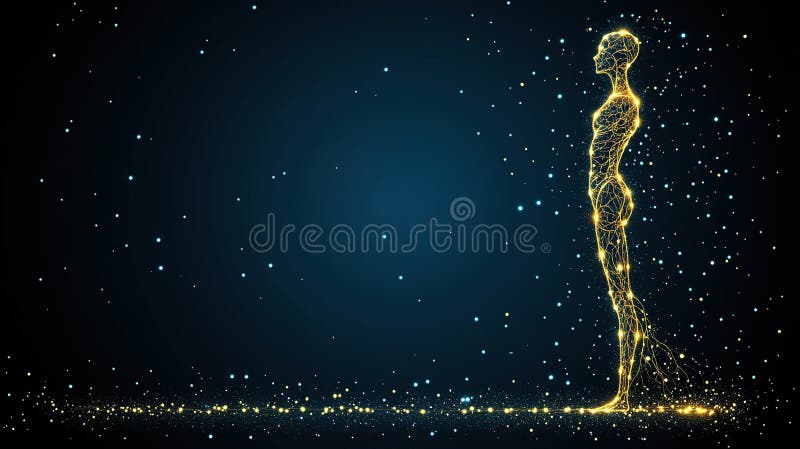 Futuristic Wireframe Human Figure Glowing Lines Stock Photos - Free ...