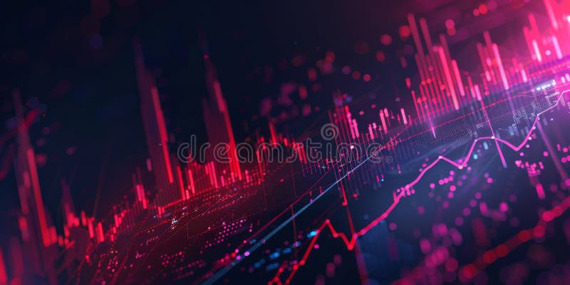 Abstract Digital Financial Data Background with Neon Lights and ...