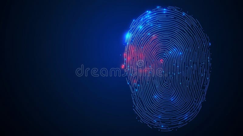 Abstract Digital Fingerprint on Blue Background. Biometric, Security ...