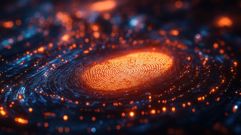 Abstract Digital Fingerprint with Glowing Particles Stock Illustration ...