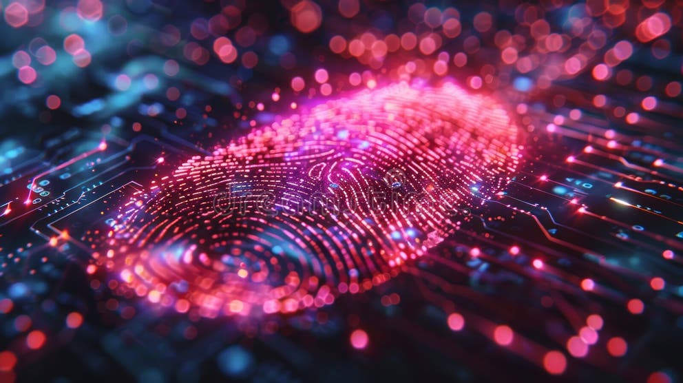 Abstract Digital Fingerprint Glowing in Red and Blue with Glowing ...