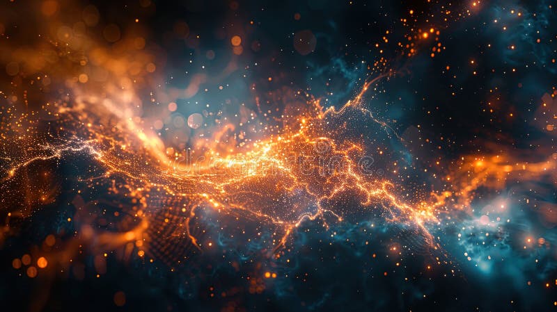 Abstract Digital Fire and Light Burst in Dark Space Stock Image - Image ...