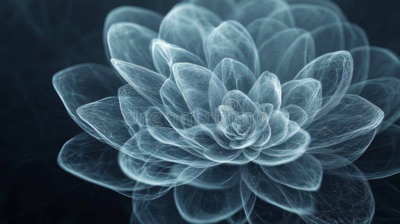 Abstract Digital Flower with Delicate, Translucent Petals on a Dark ...