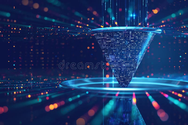 Abstract Digital Funnel with Data Stream Stock Illustration ...