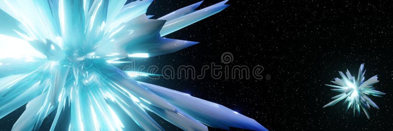 Abstract Digital Futuristic Glowing Crystals Fly in Space Panorama ...
