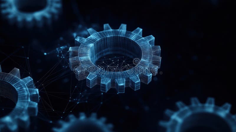 Abstract Digital Gear Wheels with Polygonal Mesh Structure. Dark ...
