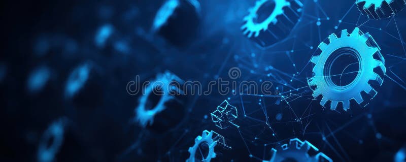 Abstract Digital Gears Network on a Dark Blue Background Symbolizing ... Abstract Digital Gears Network on a Dark Blue Background Symbolizing ...