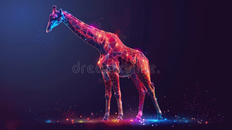 Abstract Digital Giraffe with Glowing Lines and Vibrant Colors Stock ...