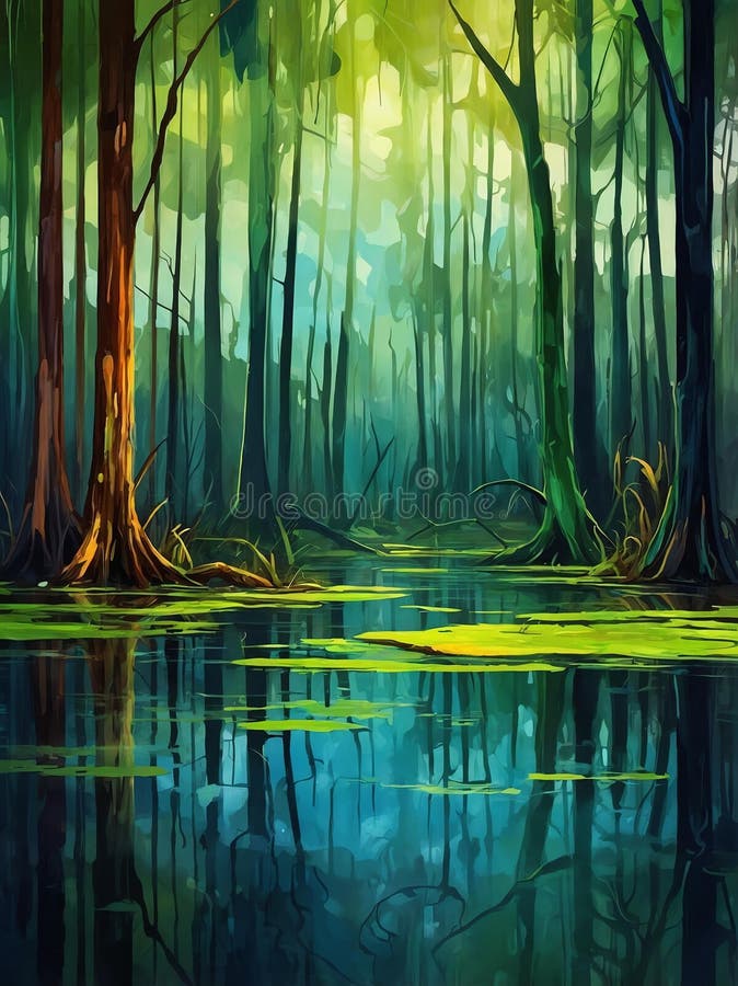 Abstract Digital Glass Painting Swamp Theme for Backgr Ai Generated ...