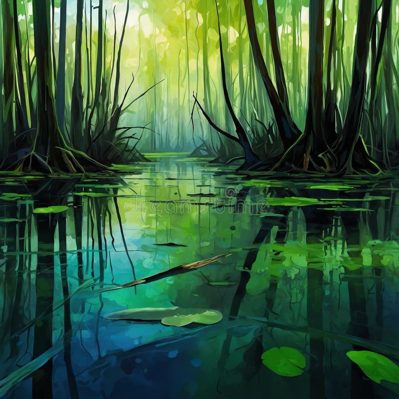 Abstract Digital Glass Painting Swamp Theme for Backgr Ai Generated ...