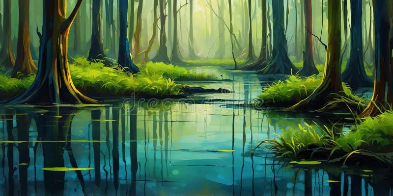 Abstract Digital Glass Painting Swamp Theme for Backgr Ai Generated ...