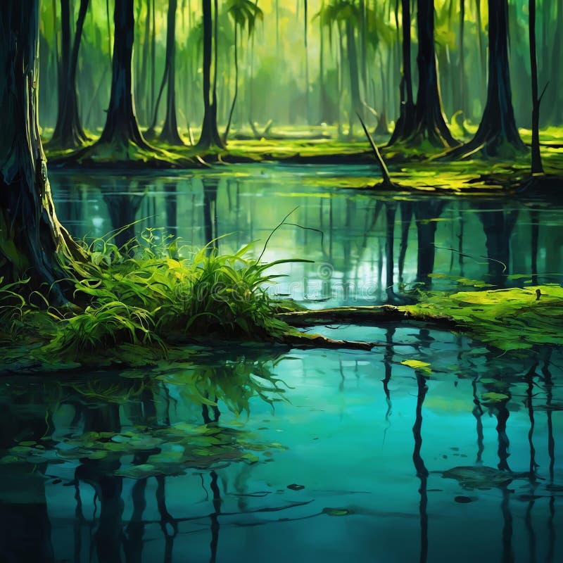 Abstract Digital Glass Painting Swamp Theme for Backgr Ai Generated ...