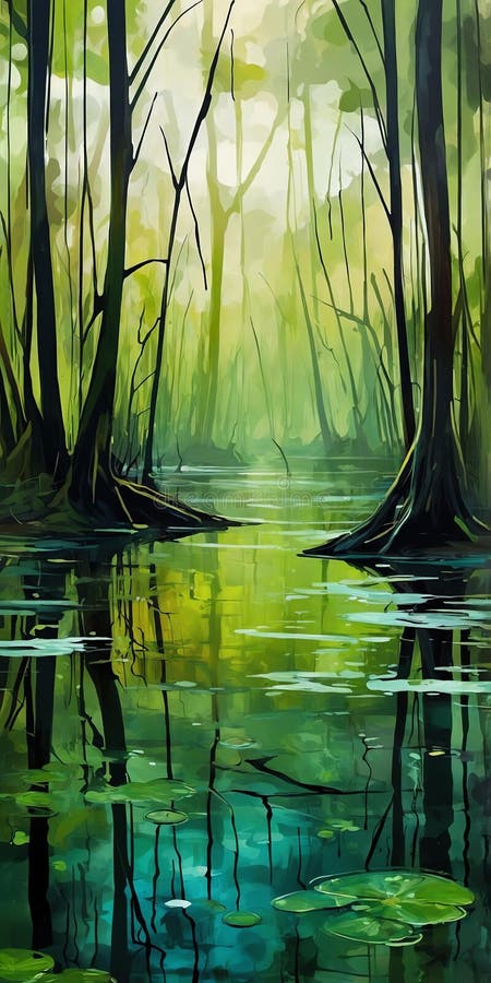 Abstract Digital Glass Painting Swamp Theme for Backgr Ai Generated ...