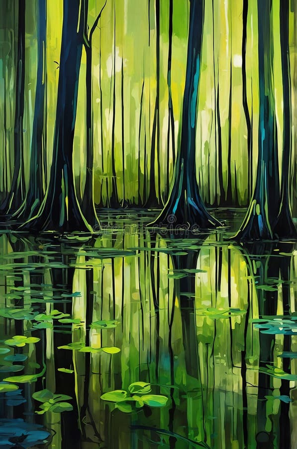 Abstract Digital Glass Painting Swamp Theme for Backgr Ai Generated Stock Illustration ...