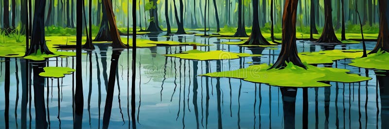 Abstract Digital Glass Painting Swamp Theme for Backgr Ai Generated ...