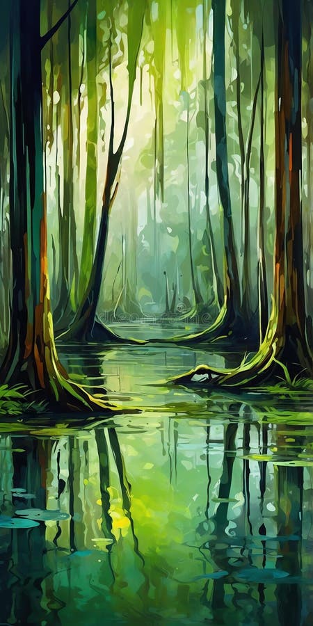Abstract Digital Glass Painting Swamp Theme for Backgr Ai Generated ...