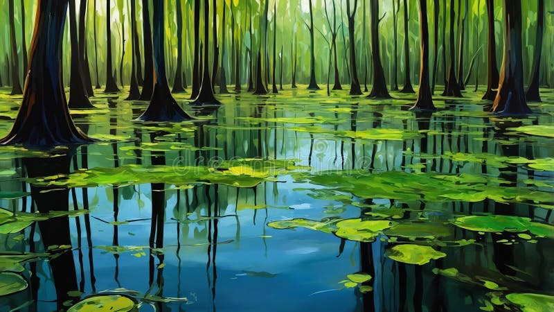 Abstract Digital Glass Painting Swamp Theme for Backgr Ai Generated ...