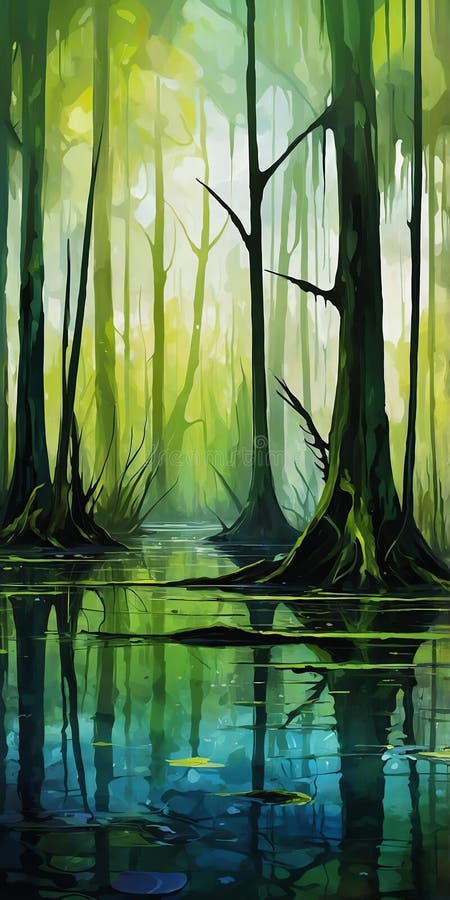 Abstract Digital Glass Painting Swamp Theme for Backgr Ai Generated ...
