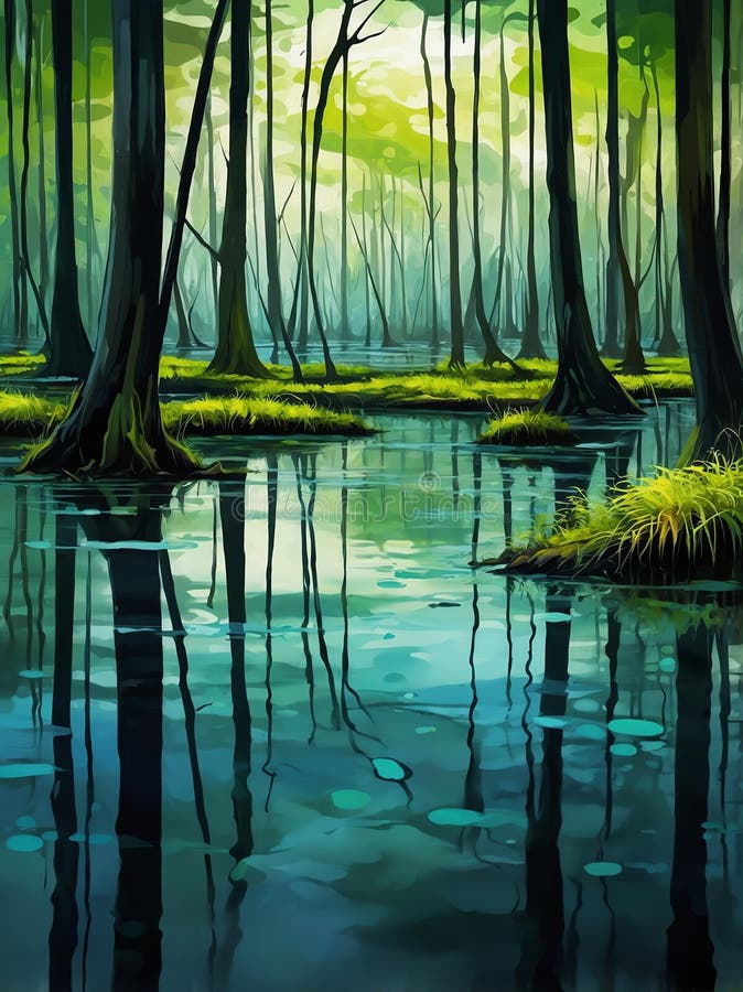 Abstract Digital Glass Painting Swamp Theme for Backgr Ai Generated ...