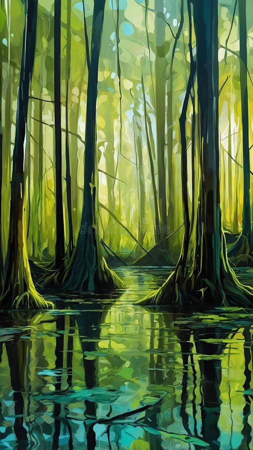Abstract Digital Glass Painting Swamp Theme for Backgr Ai Generated ...