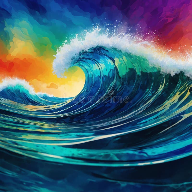 Abstract Digital Glass Painting Wave Theme for Backgro Ai Generated ...