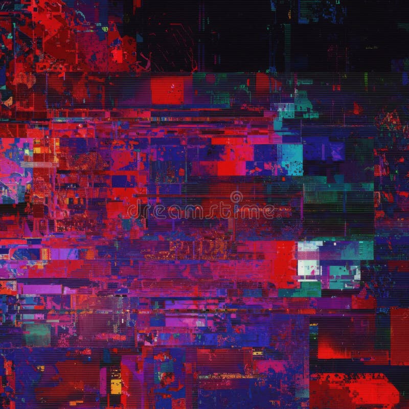 Abstract Digital Glitch Art Background with Red Purple Blue Pixels ...