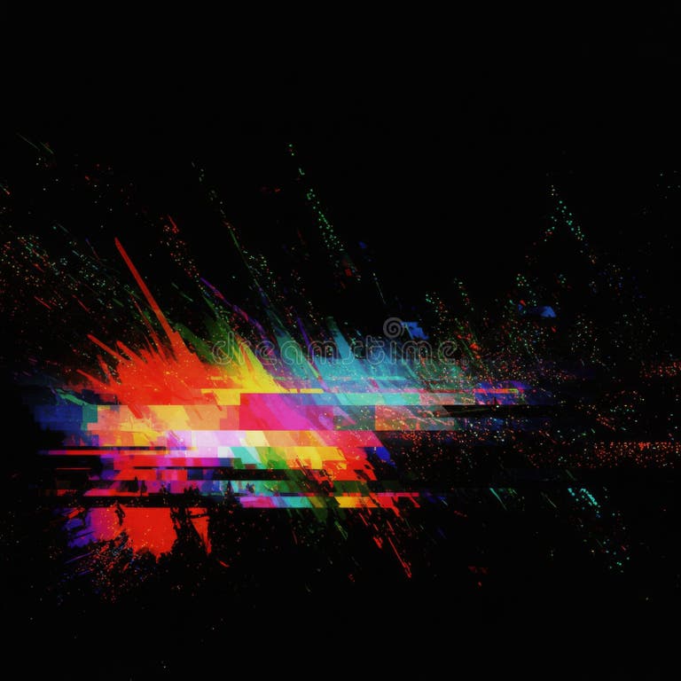 Abstract Digital Glitch Art with Rainbow Color Explosion Stock ...