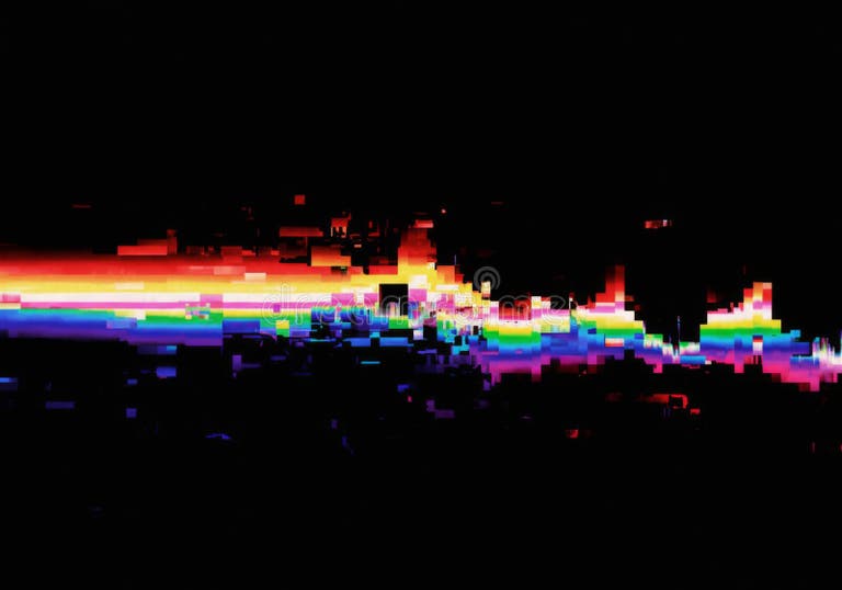 Abstract Digital Glitch Art with Rainbow Pixel Lines Stock Illustration ...