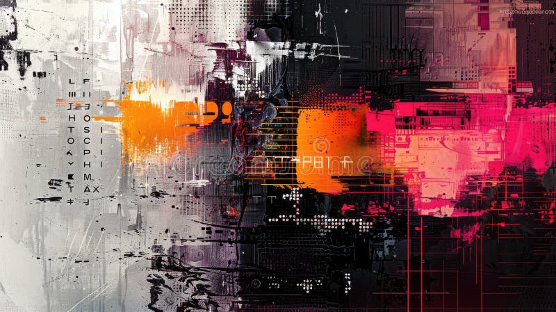 Abstract Digital Glitch Art with Red and Black Elements. Technology ...