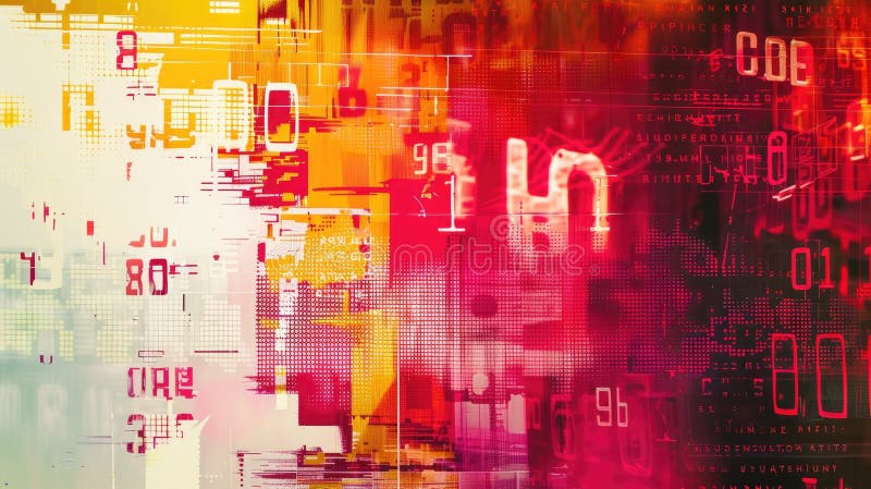 Abstract Digital Glitch Art with Red and Black Elements. Technology ...