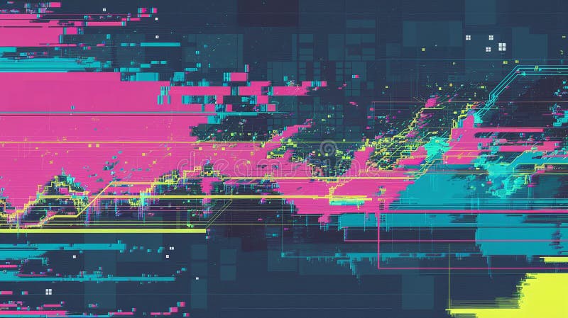 Abstract Digital Glitch Background with Pink and Teal Pixelated Design ...