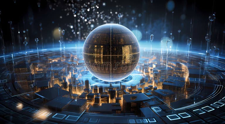 Abstract Digital Globe With Binary Code On Dark Background Generation Ai Illustrations Stock