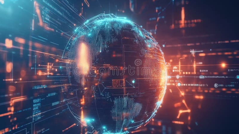 Abstract Digital Globe with Binary Code. Technology Concept Stock Illustration - Illustration of ...