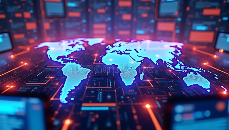 Abstract Digital Globe with Global Network Connections, Holographic Earth, Futuristic Interface ...