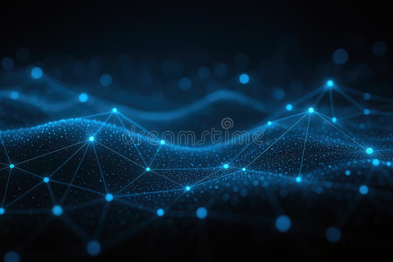 Abstract Digital Glowing Blue Connected Dots and Lines, Representing Data Flow, Communication ...