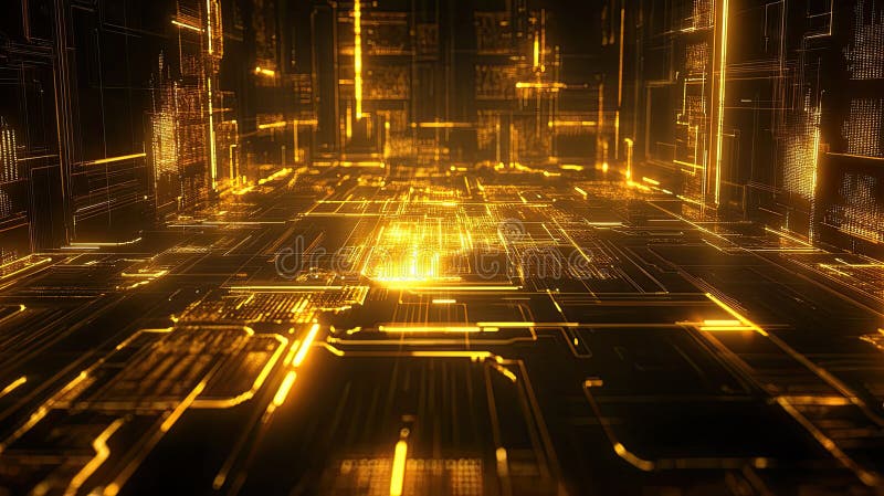 Abstract Digital Gold Circuit Background. Futuristic Technology Concept ...