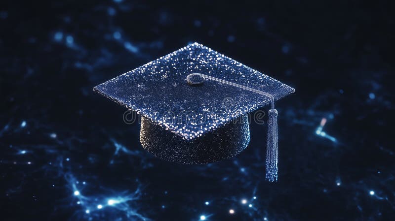 Abstract Digital a Graduation Cap on a Dark Blue Background Stock Image ...